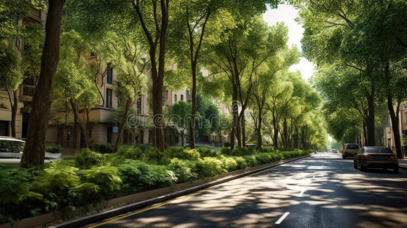 AI Generated View of a Modern City Street with Lots of Trees and ...