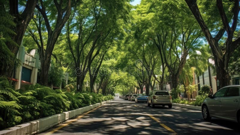 AI Generated View of a Modern City Street with Lots of Trees and ...