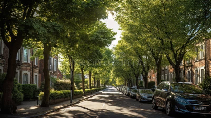 AI Generated View of a Modern City Street with Lots of Trees and ...
