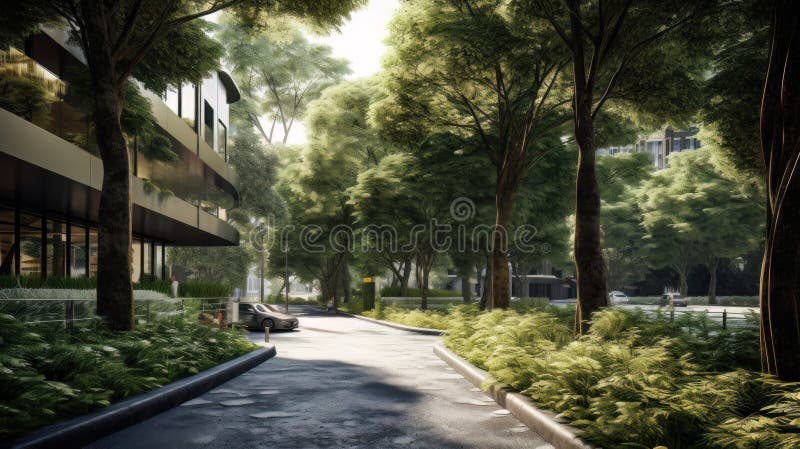 AI Generated View of a Modern City Street with Lots of Trees and ...