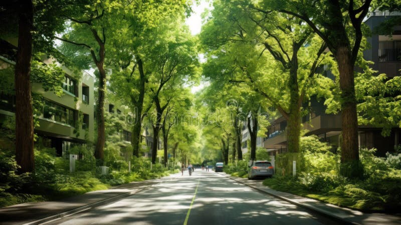 AI Generated View of a Modern City Street with Lots of Trees and ...