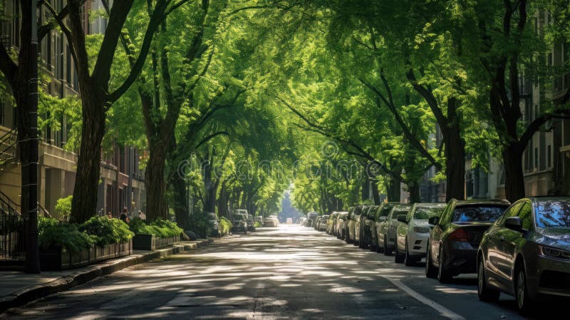 AI Generated View of a Modern City Street with Lots of Trees and ...