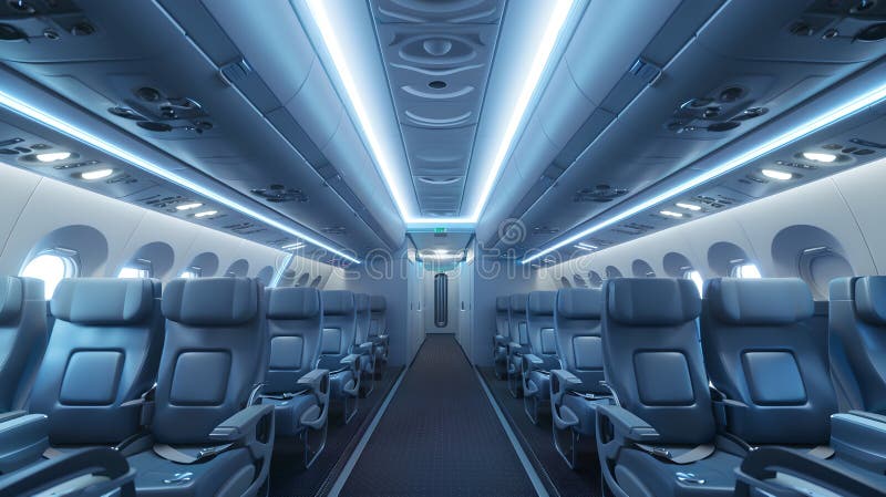 Futuristic Airplane Cabin Interior with Comfortable Seating and Modern ...