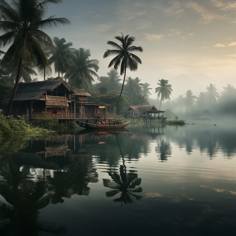 AI generated village stock illustration. Illustration of drawing ...