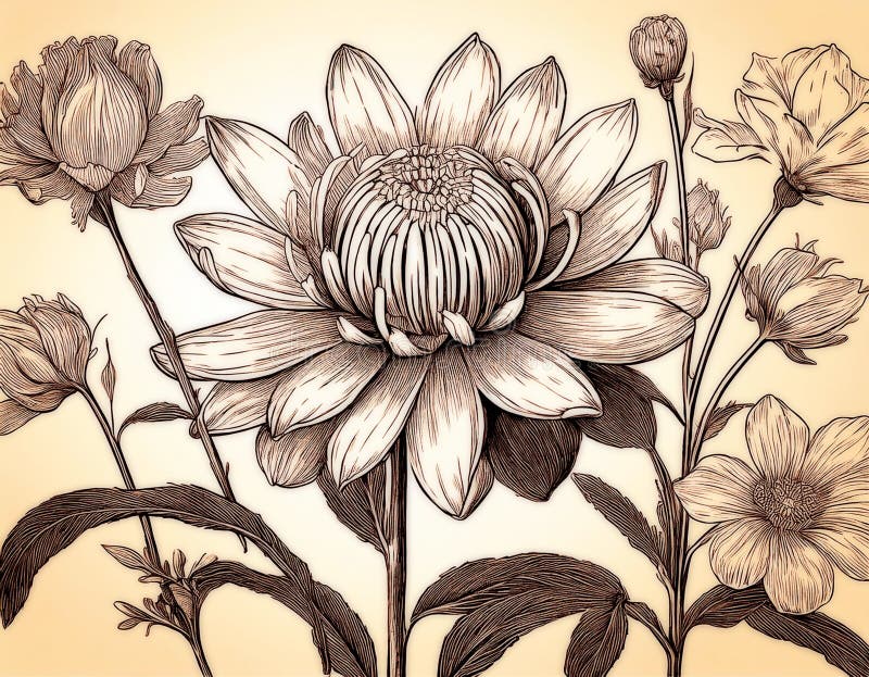 AI Generated. a Vintage Botanical Illustration in Browns Featuring a ...
