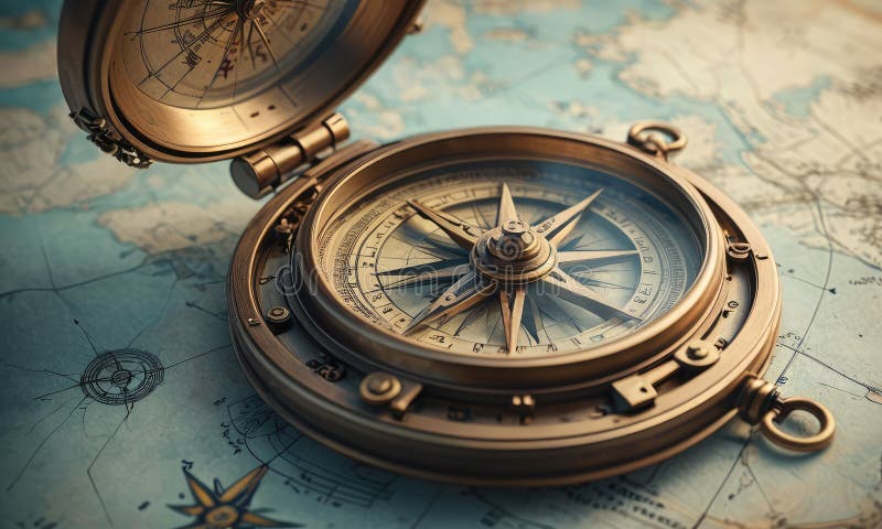 A Compass is Shown Open on a Map, with the Needle Pointing To the Right ...