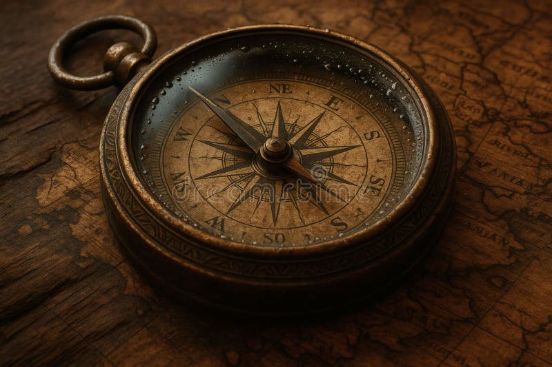 AI-generated Vintage Compass Resting on an Old Map Stock Illustration ...