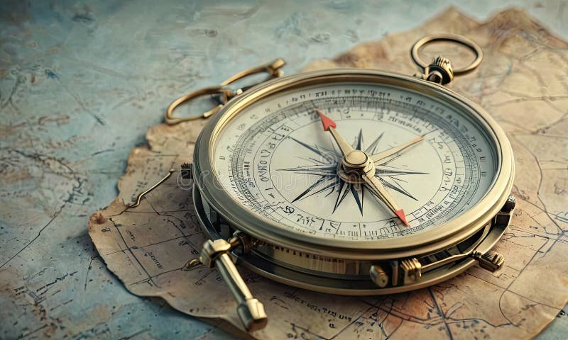 A Compass is Shown on a Piece of Paper with a Map on it. Stock ...