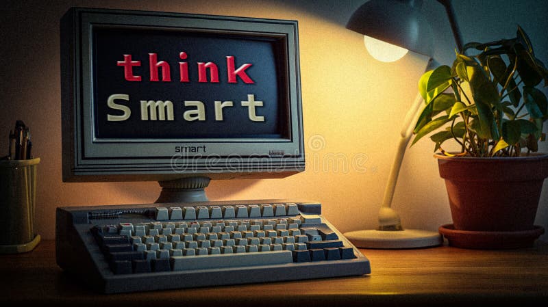 AI-Generated Vintage PC with Think Smart on Screen Stock Illustration ...