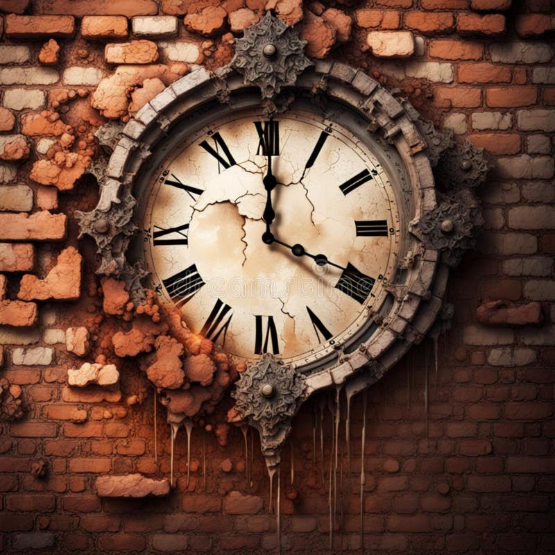 AI Generated Vintage Style Clock on a Broken Wall with Cracks Stock ...