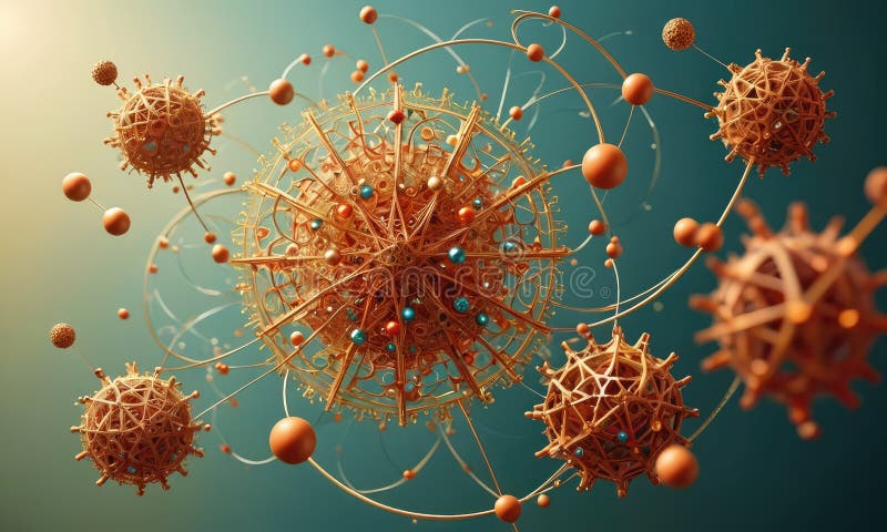 A Close Up of a Group of Viruses on a Blue Background. Stock ...