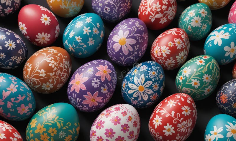 Bunch Colorful Easter Eggs with Flowers Stock Illustration ...