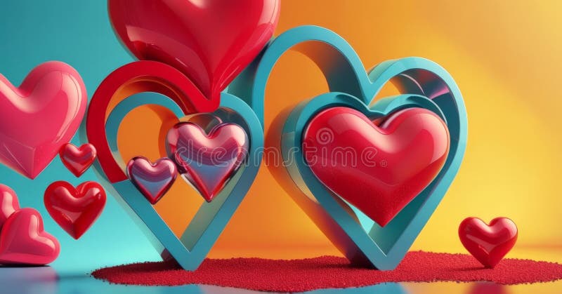 Group Hearts on Blue Background Stock Illustration - Illustration of ...
