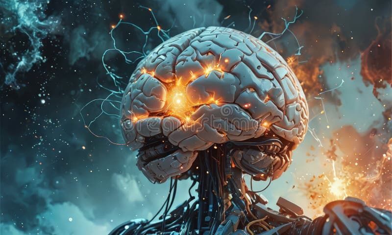 Humanoid with Brain in Its Head Stock Illustration - Illustration of ...