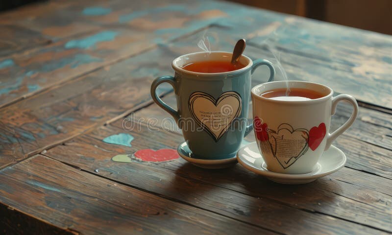 Two cups tea on table stock illustration. Illustration of coziness ...