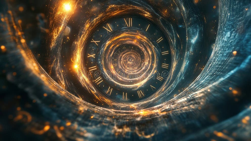AI Generated. Visualization of Time Spiral with Huge Glowing Clock ...