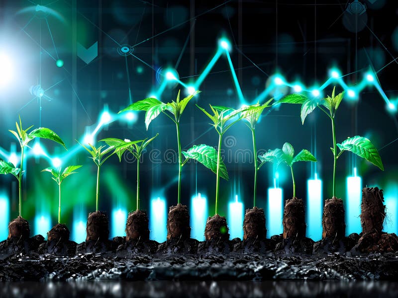 AI-Generated Image of Plants Growing with Rising Stock Graph Stock ...