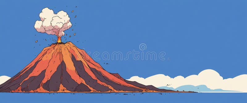 Volcano Eruption Flat Design Side View Disaster Theme Water Color ...