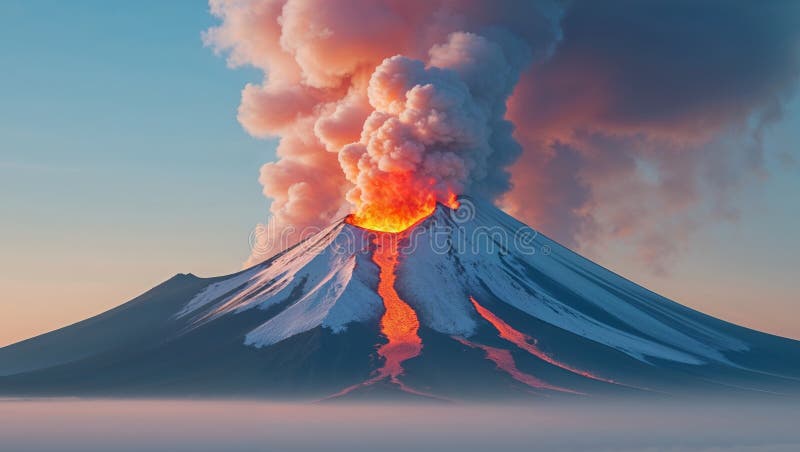 A Volcano with a Large Fire Spewing Out of it Stock Image - Image of ...