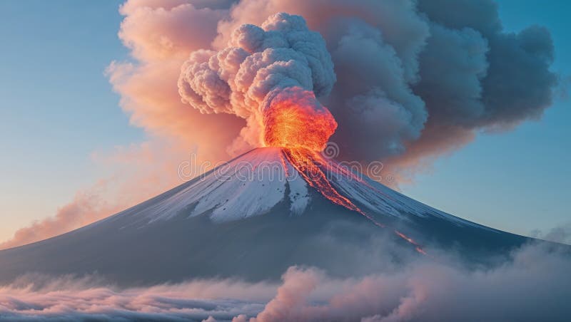 A Volcano with a Large Fire Spewing Out of it. Stock Image - Image of ...