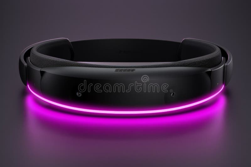 VR Headset with Neon Blue and Red Lights in a Digital Environment ...