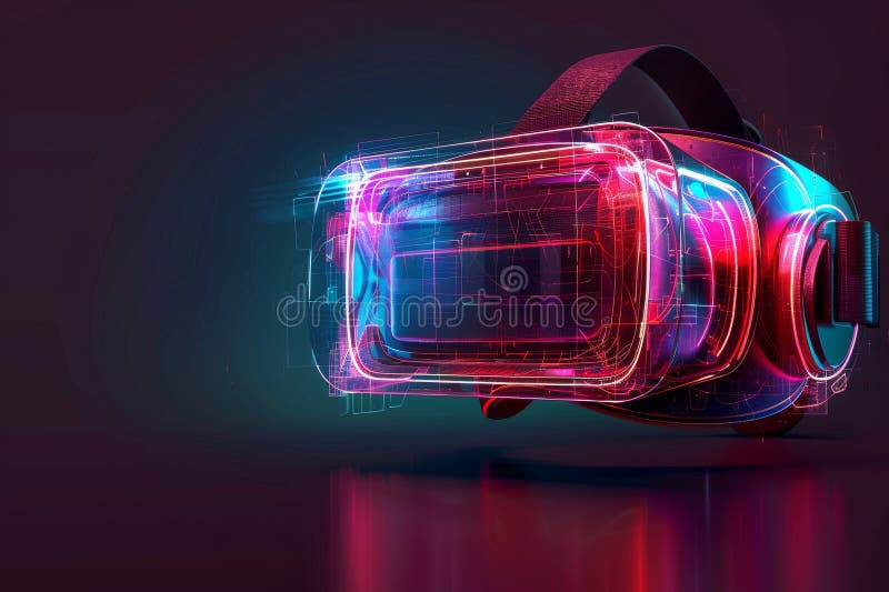 VR Headset with Neon Lights in a Dark Environment, Highlighting ...