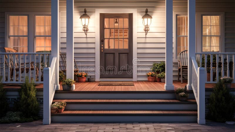 AI Generated Warmth of a Welcoming Home Exterior Soft Lighting and ...