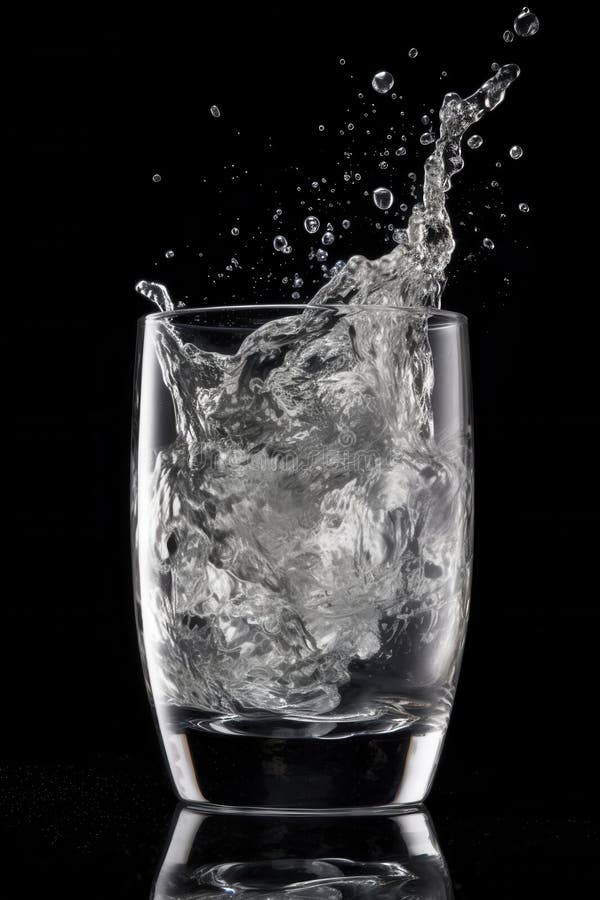 Ai Generated Water Splashing Out of Glass on Black Background Stock ...