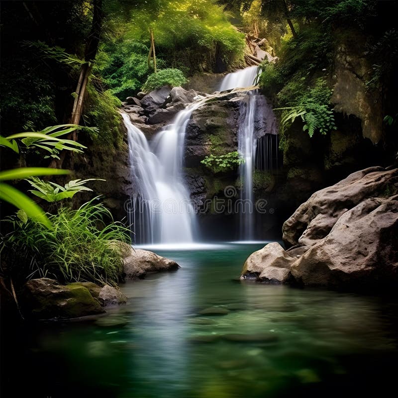 AI Generated Waterfall Cascading Down into the Center of a Rocky and ...