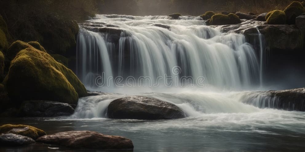 A Waterfall Emerges from the Heart of this River. Stock Photo - Image ... A Waterfall Emerges from the Heart of this River. Stock Photo - Image ...