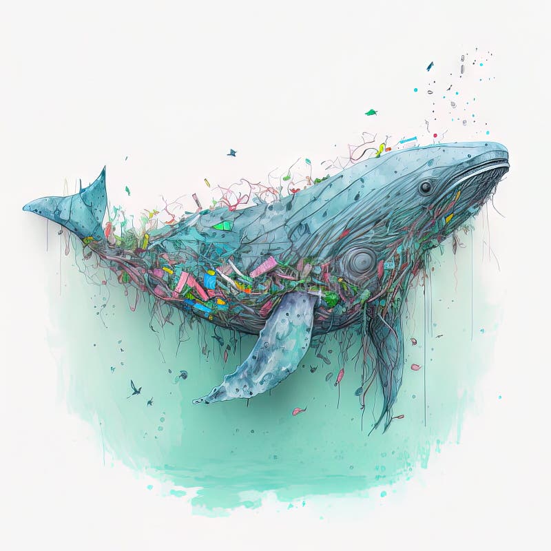 AI Generated Whale Made of Garbage and Plastic Stock Illustration ...