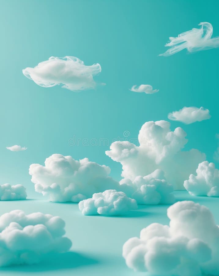 Whimsical Cloud Composition on Bright Turquoise Background for Creative ...