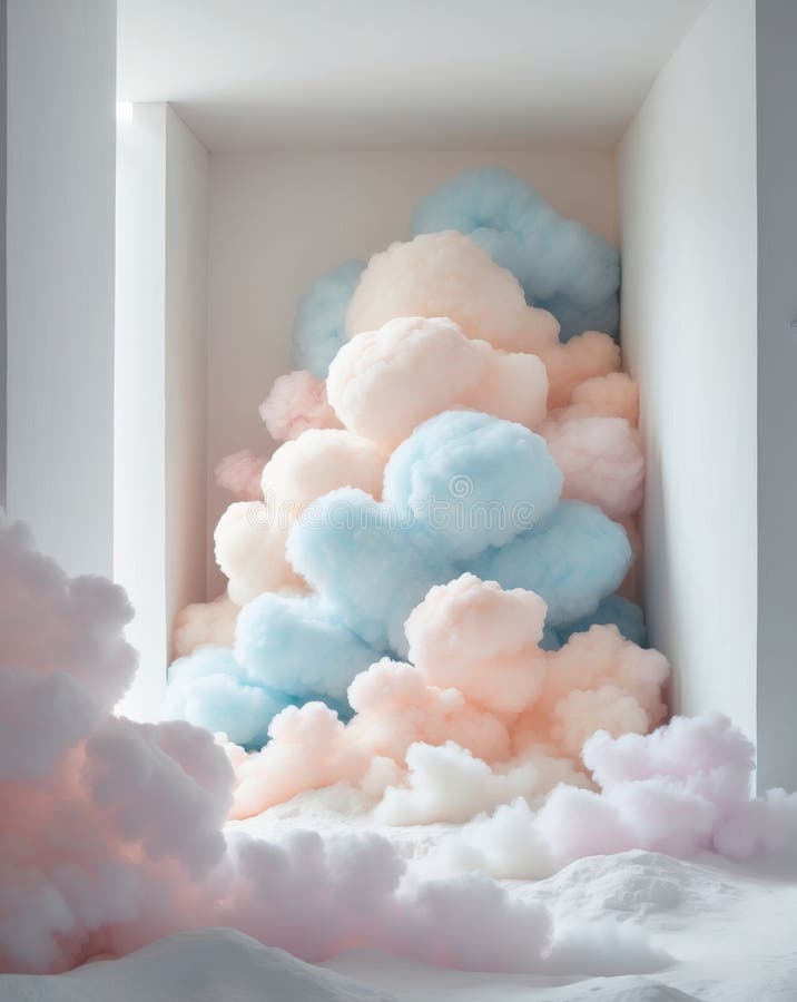 Whimsical Cloud Installation Studio Setting Art Display Soft Pastel ...