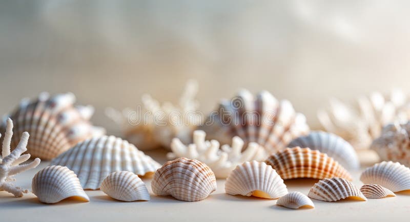 Whimsical Coastal Art Composition with Shells and Corals Stock Photo ...