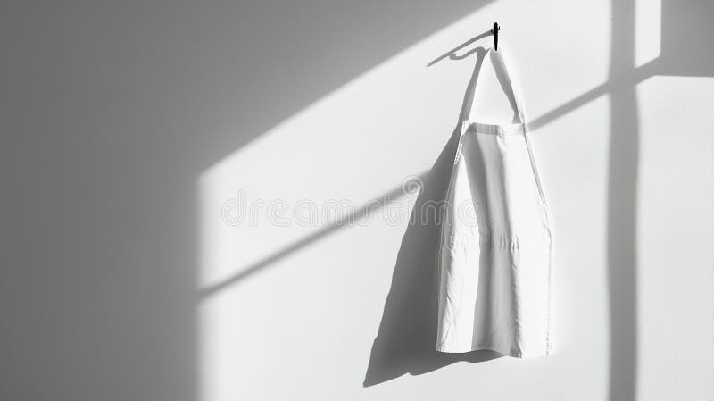 A White Apron Hangs Neatly on a Hook Against a Plain, Light-colored ...
