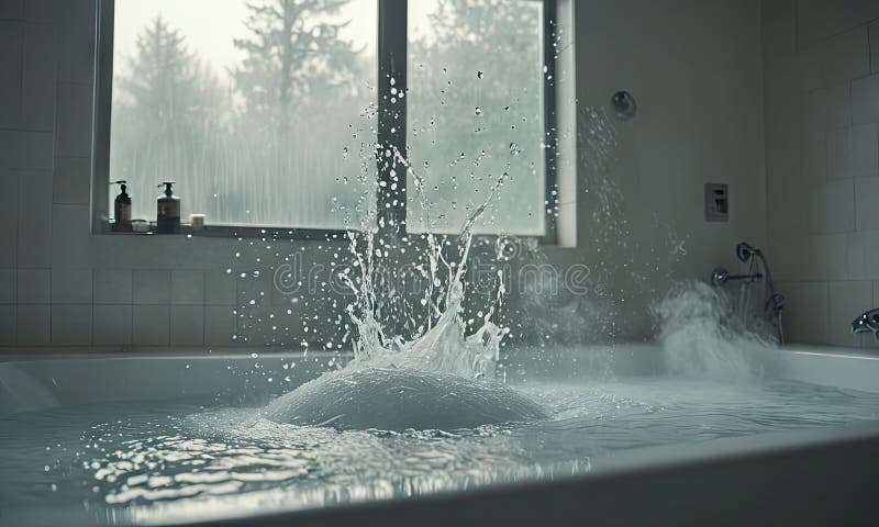 A Bathtub Filled with Water and a Splash of Water in the Middle of the ...