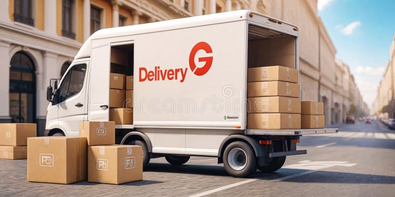 Ai Generated White Delivery Truck with Packages Stock Illustration ...