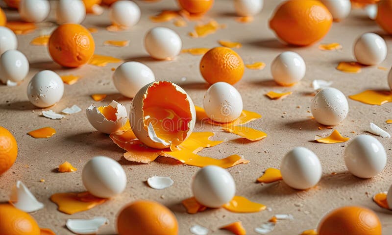 A Pile of Broken Eggs with One of Them with a Yolk Spilled Out on the ...