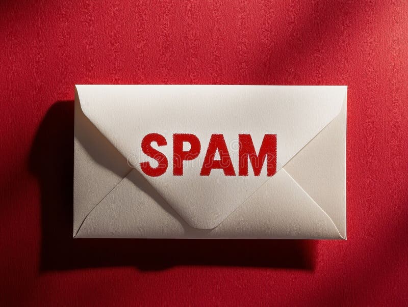 White Envelope Marked Spam on Red Surface Stock Illustration ...