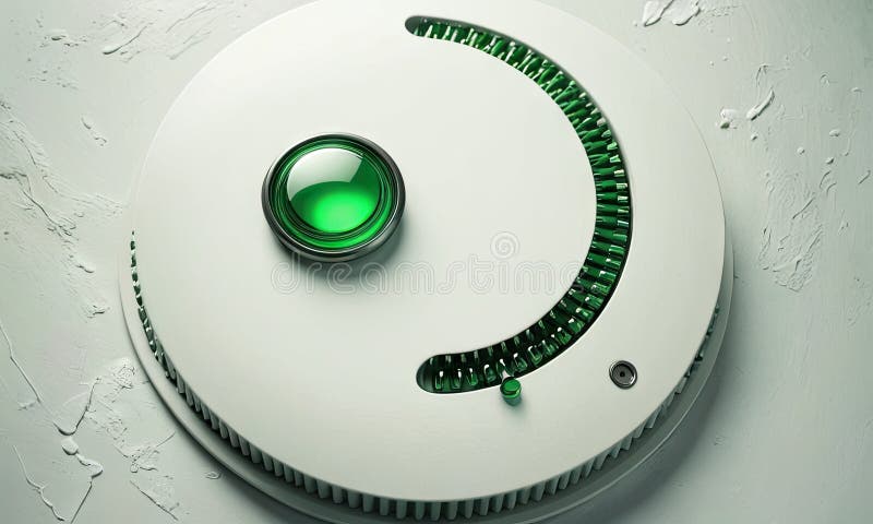 A White Smoke Detector with a Green Button in the Middle. Stock ...