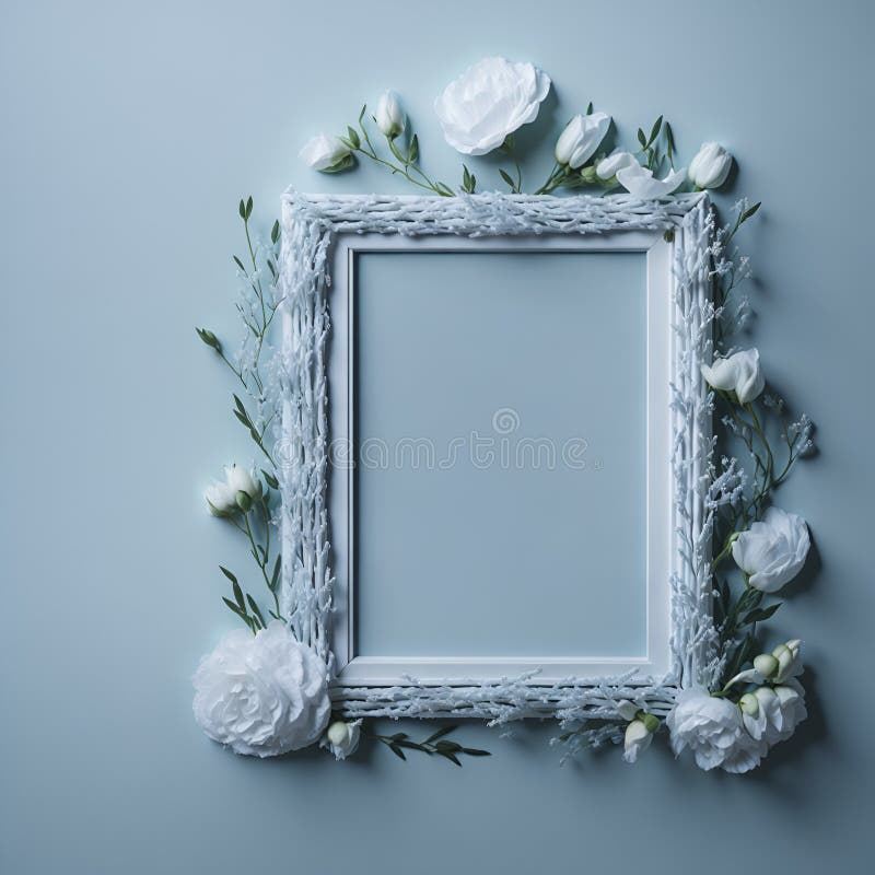 A White Frame with Flowers Around it Stock Illustration - Illustration ...
