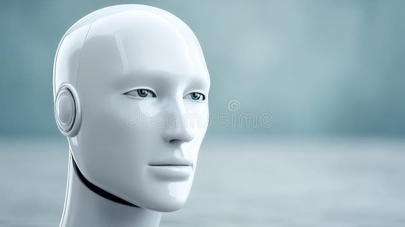 White Humanoid Robot Head in Neutral Pose Against Gradient Background ...