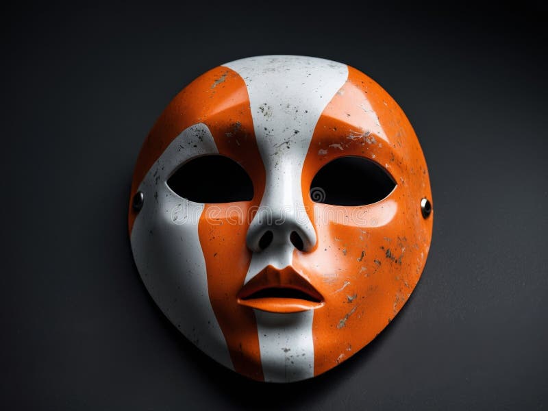 A White and Orange Mask with Black Background Stock Photo - Image of ...