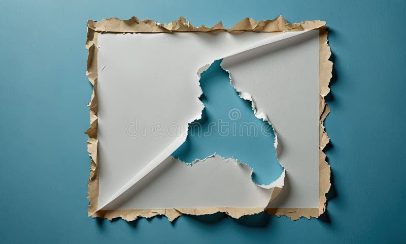 A White Paper is Torn in the Middle of a Blue Background. Stock ...
