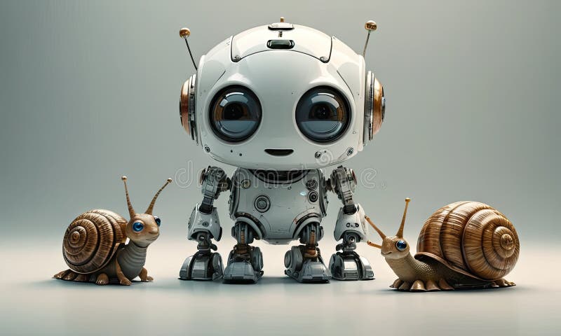 A Robot is Standing in Front of Two Snails, One of Which is a Shell ...