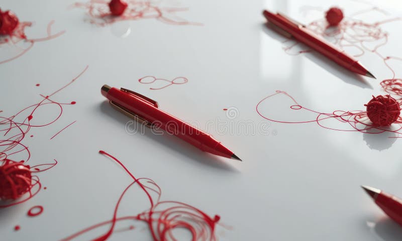 A Red Pen is Laying on a White Table with a Few Other Pens on it. Stock ...