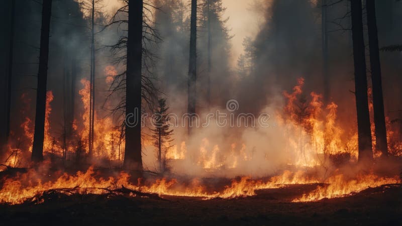 Wildfire Consuming Forest with Dramatic Smoke and Flames. Stock Image ...
