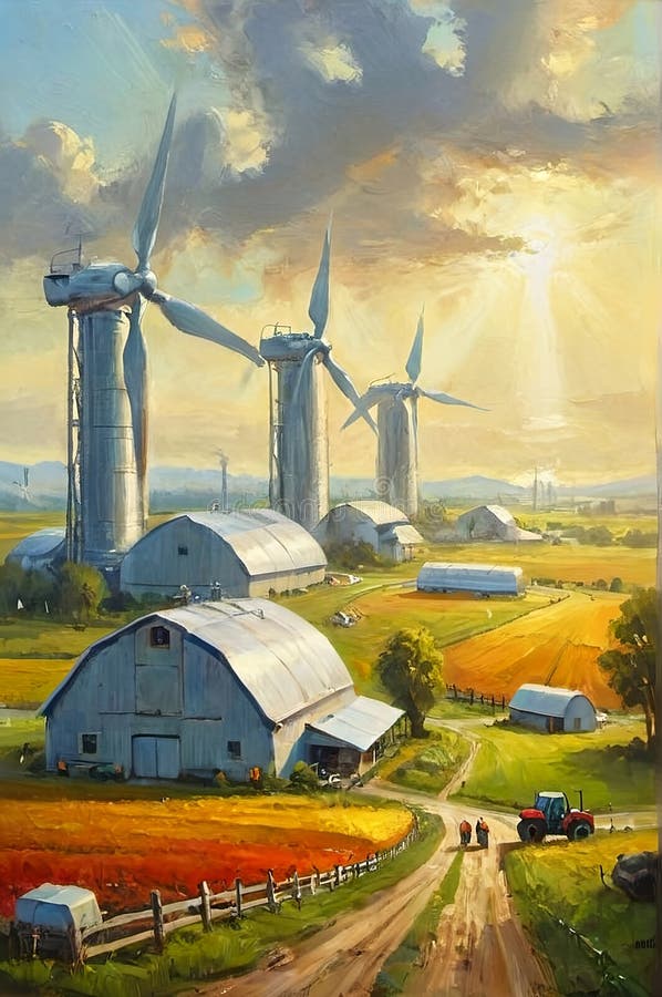 AI generated wind mills stock illustration. Illustration of illustrated ...