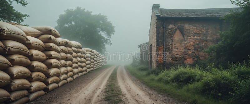 A Winding Dirt Path Flanked by Tall Stacks of Ore Sacks Leads Towards ...