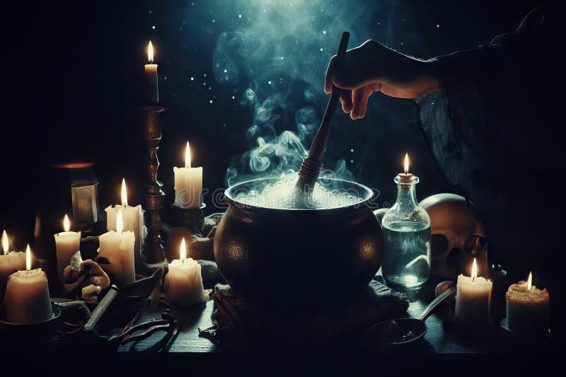 AI-generated Witch Stirring Potion in Cauldron Stock Illustration ...
